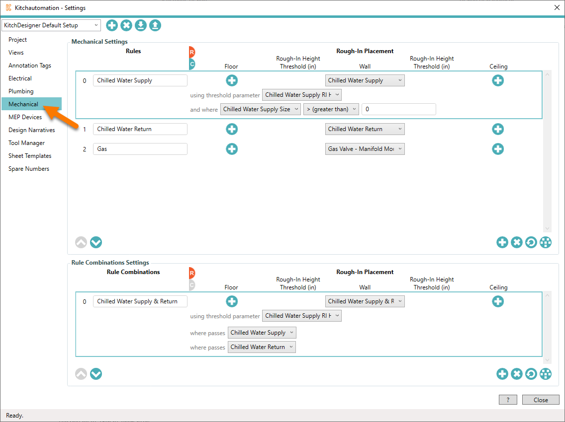 Settings - Mechanical - Add Mech RIs, Add Mech Conn, Connect Rough-Ins