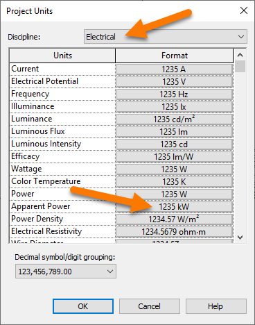 Setting the Project Units for Electrical, Plumbing, and Mechanical data ...